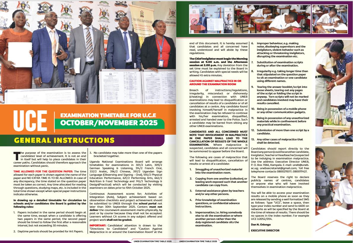 UNEB releases UCE Examination Timetable for October/November 2025