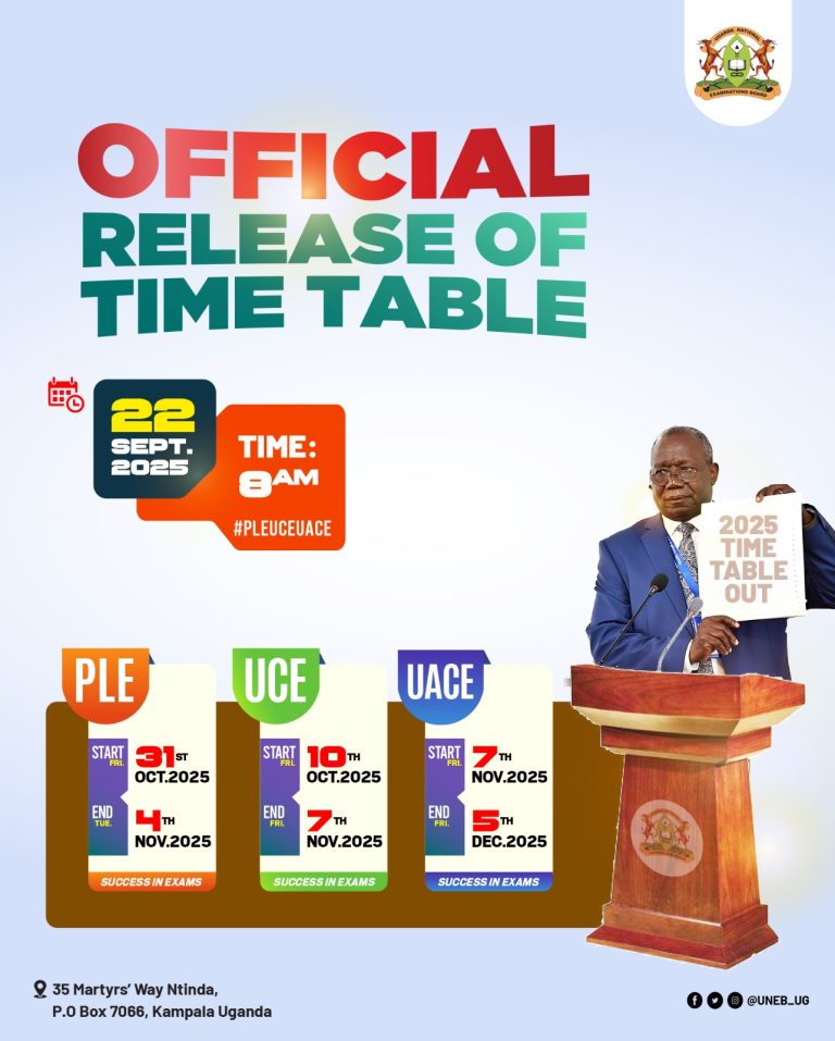 UNEB releases 2025 PLE, UCE and UACE national exam timetables
